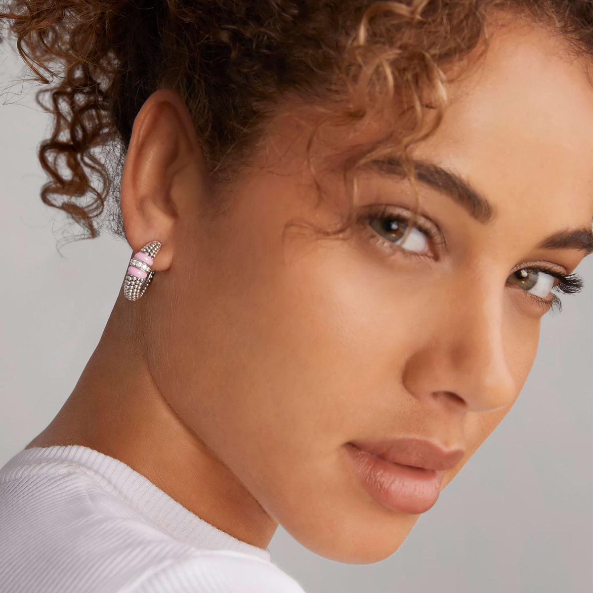 Pink Caviar Pink Ceramic Caviar Diamond Hoop Earrings – LAGOS