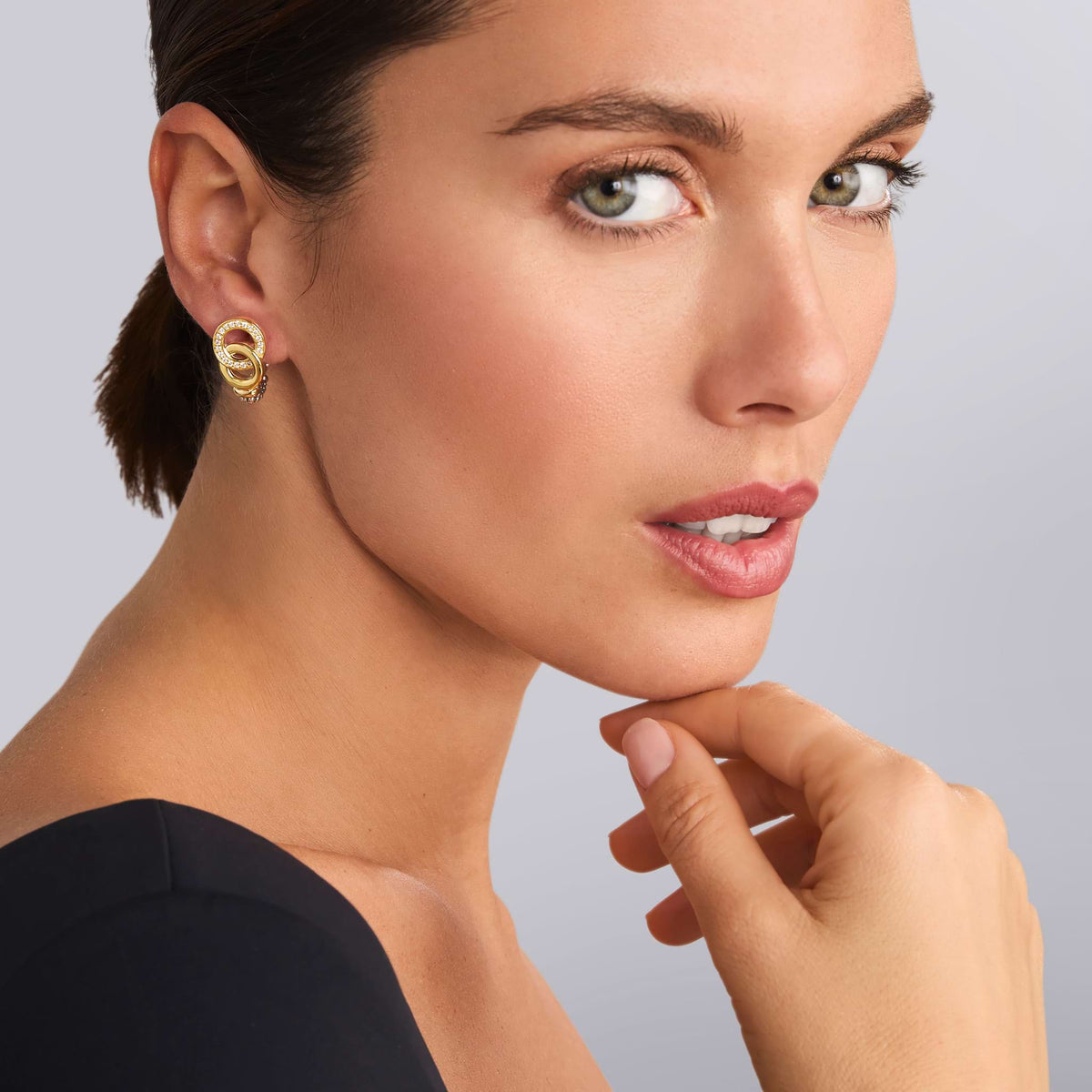 Two-Tone Interlocking Diamond Omega Clip Earrings | LAGOS Jewelry