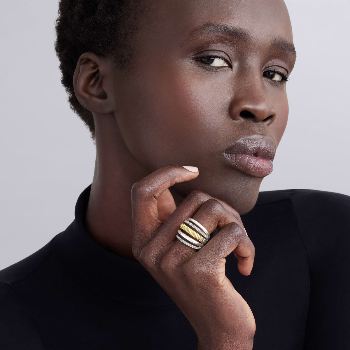 Two-Tone Five Row Diamond Ring | LAGOS Jewelry