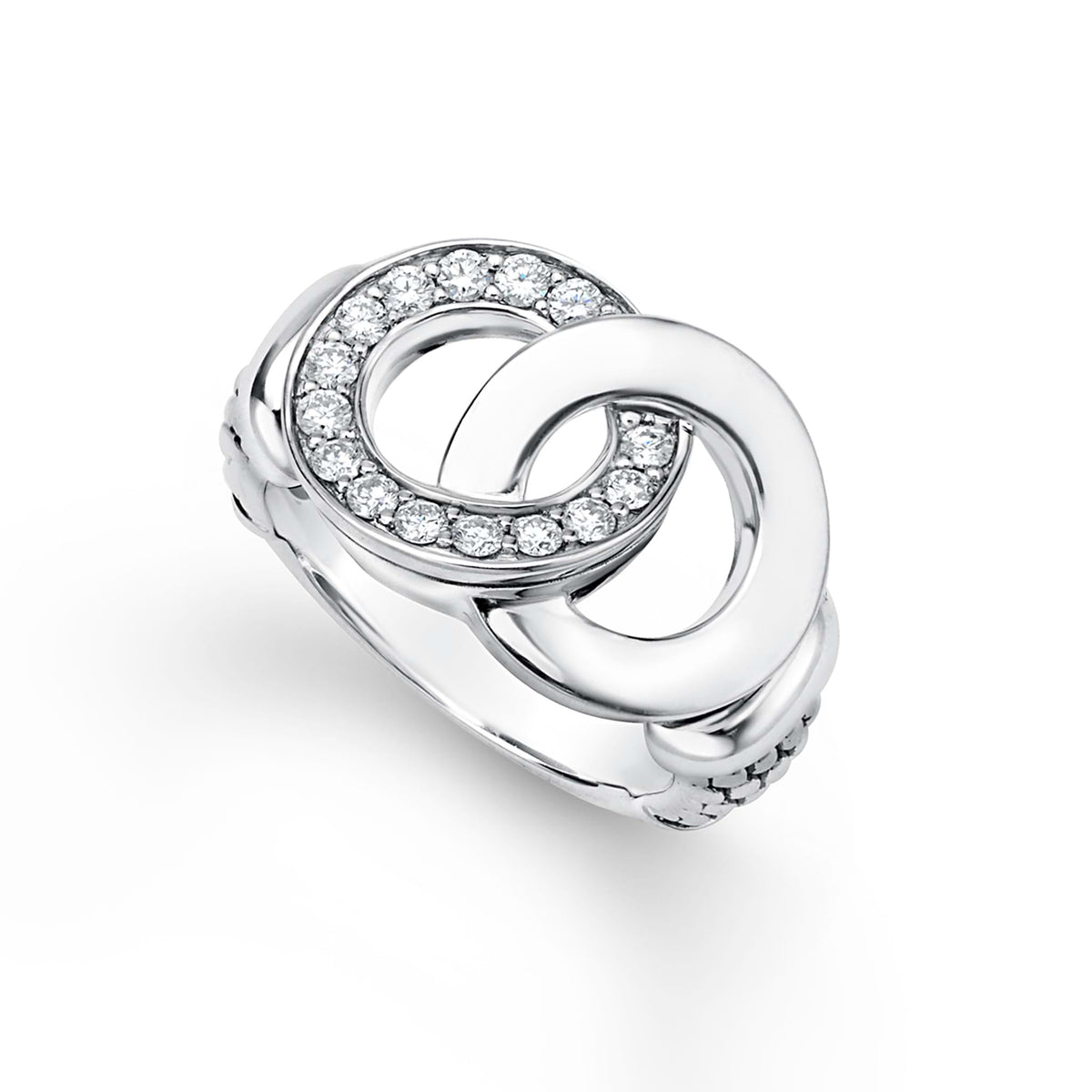 Signature Caviar Large Silver Interlocking Diamond Ring – LAGOS