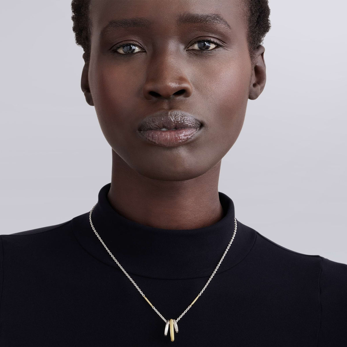 Two-Tone Three Ring Diamond Pendant Necklace | LAGOS Jewelry