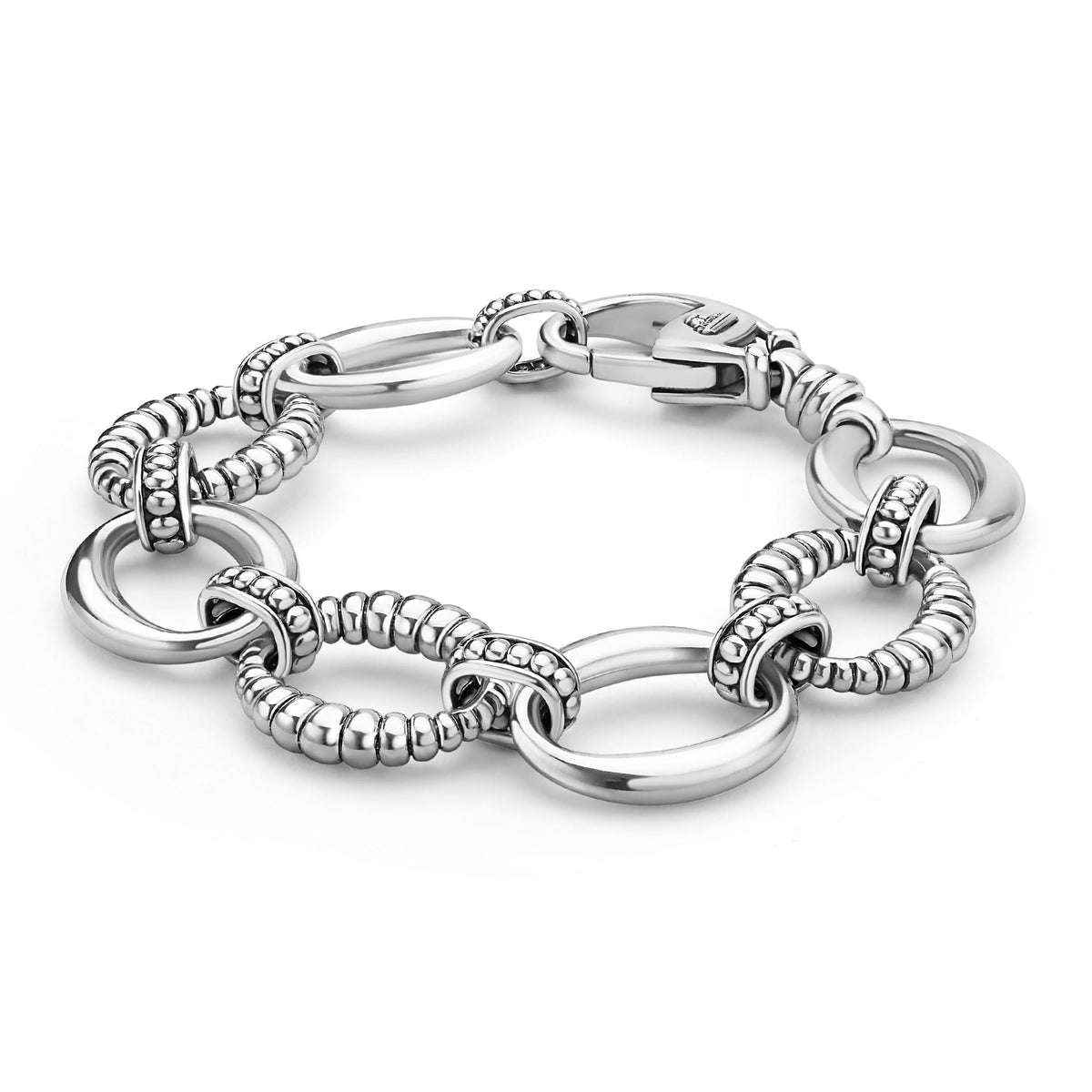 Signature Caviar Sterling Silver Oval Fluted Link Bracelet | 19mm – LAGOS