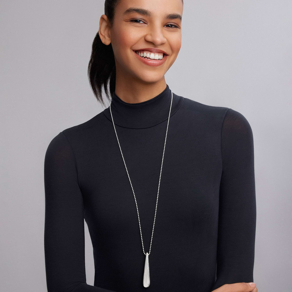 Signature Caviar Smooth Silver Drop Pendant Necklace – LAGOS