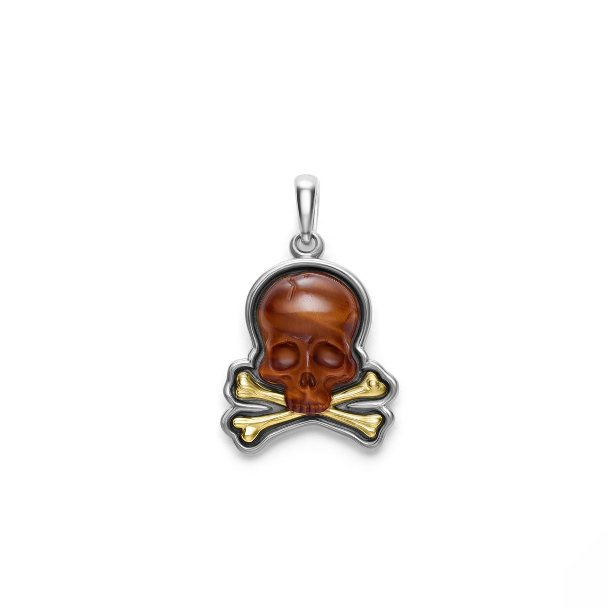Two-Tone Tiger Eye Skull and Bones Amulet | LAGOS Jewelry