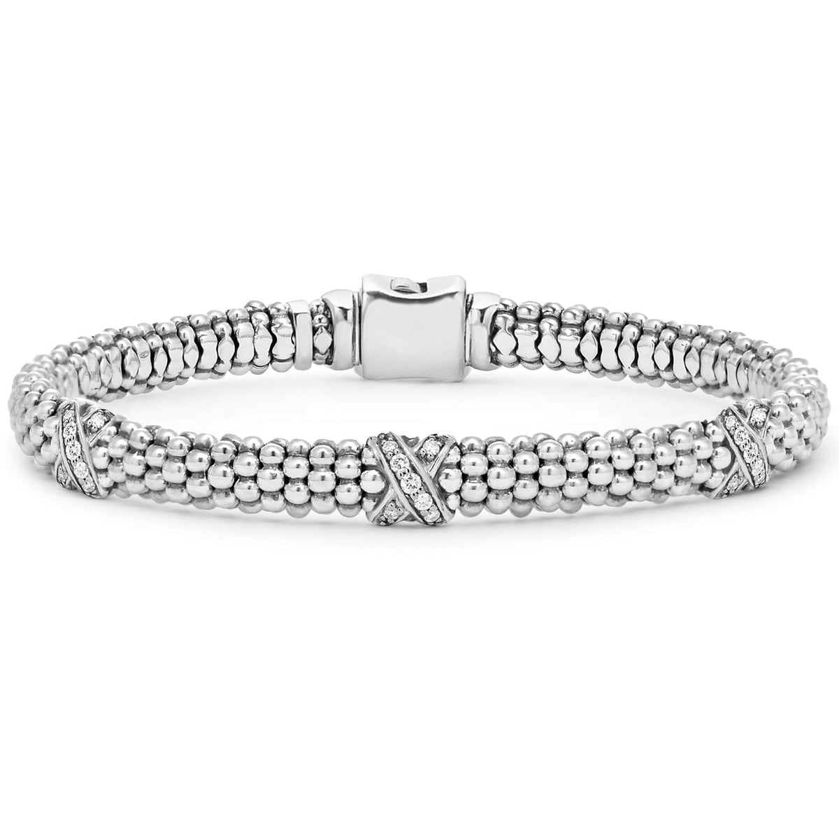 Three Station Silver X Diamond Bracelet | 6mm | LAGOS Jewelry